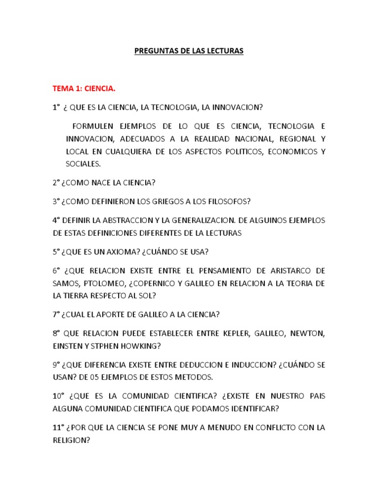 Preguntas de Las Lecturas | PDF | Cognición | Ciencia y Tecnología