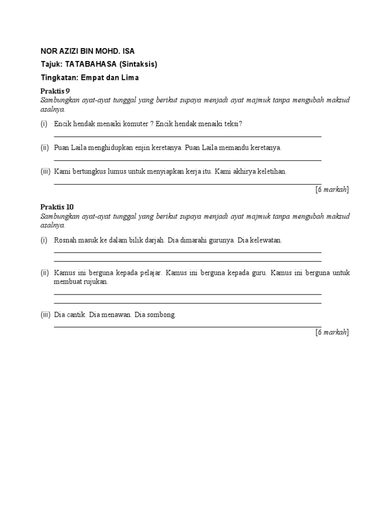 Latihan Sintaksis SPM 3b (P9-10e) | PDF
