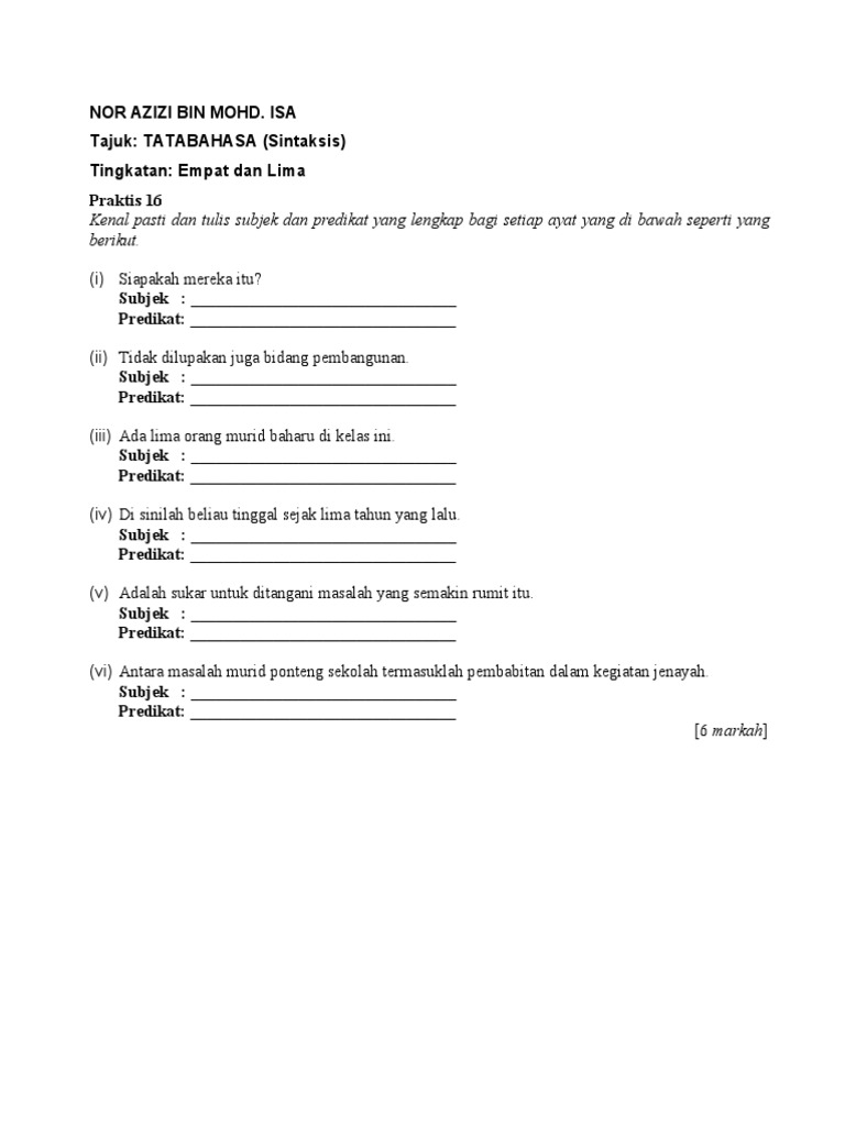 Latihan Sintaksis 3b (SPM) p16-p17 | PDF