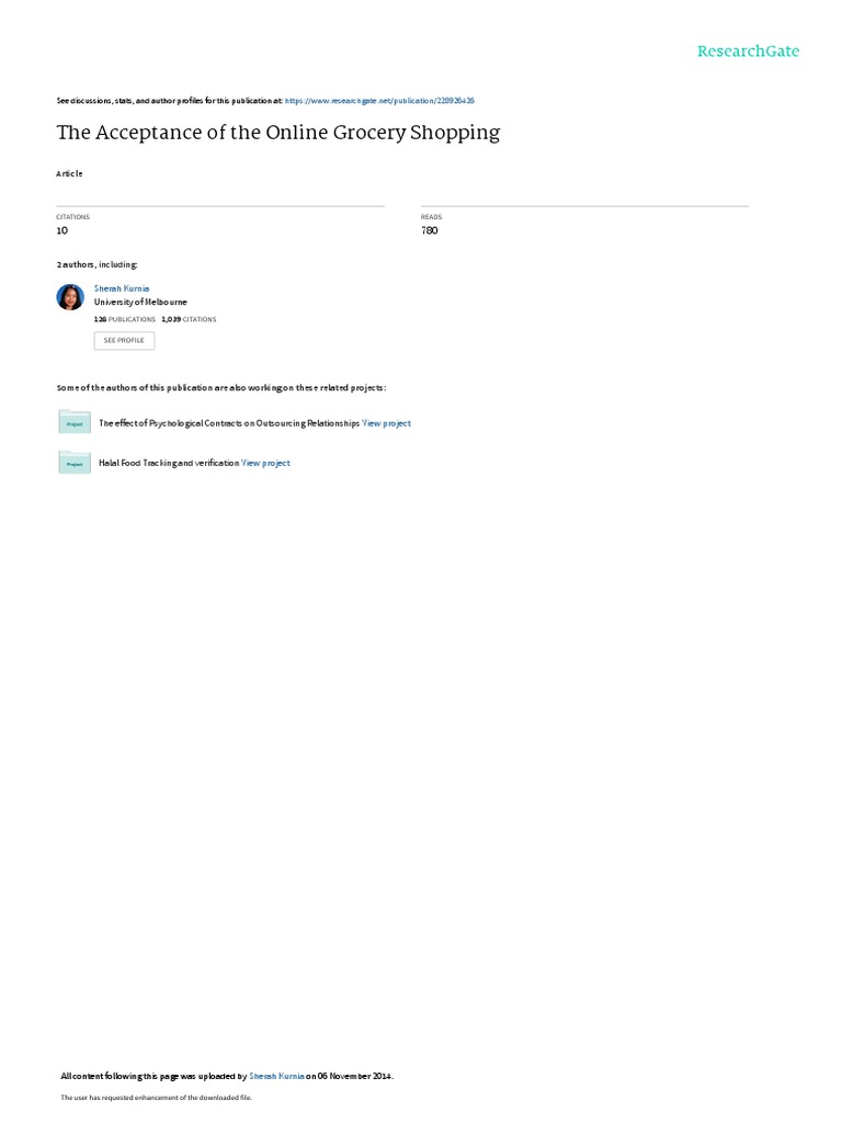 The Acceptance of The Online Grocery Shopping:, Including | PDF ...