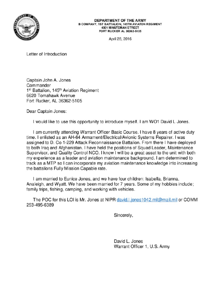 WO1 Jones Letter of Introduction | PDF