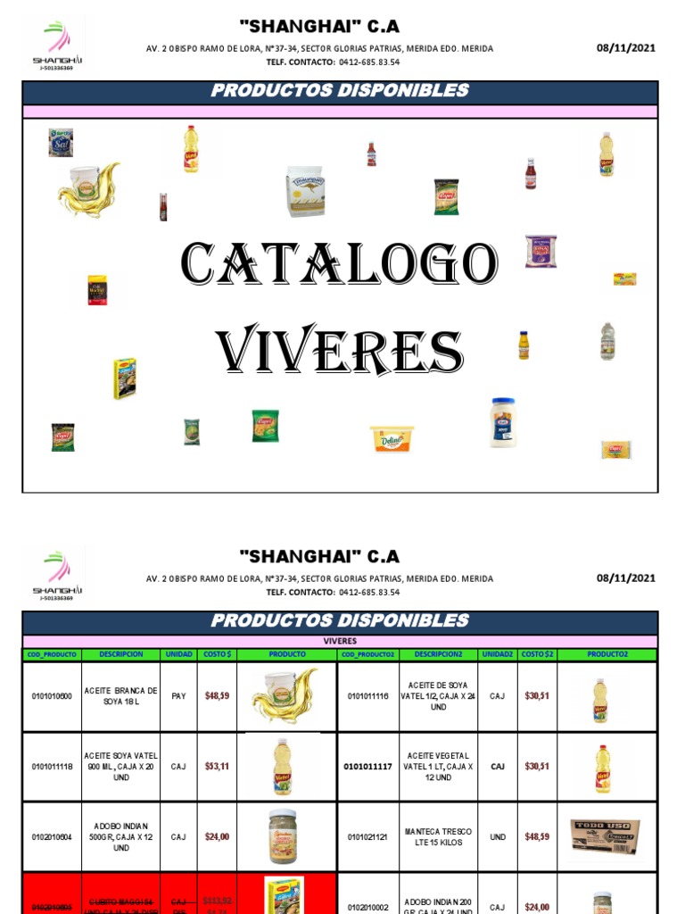 Catalogo Viveres 08-11-2021 | PDF | Alimentos | Ingredientes de comida