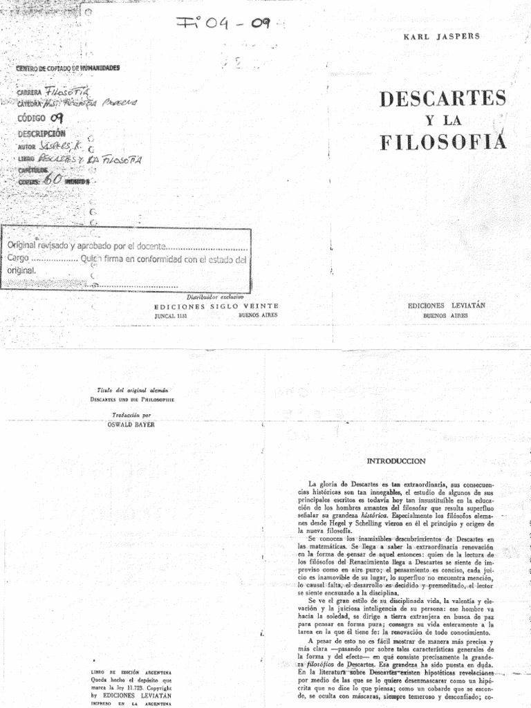 99 - Karl Jaspers - Descartes y La Filosofia (60 Copias) | PDF