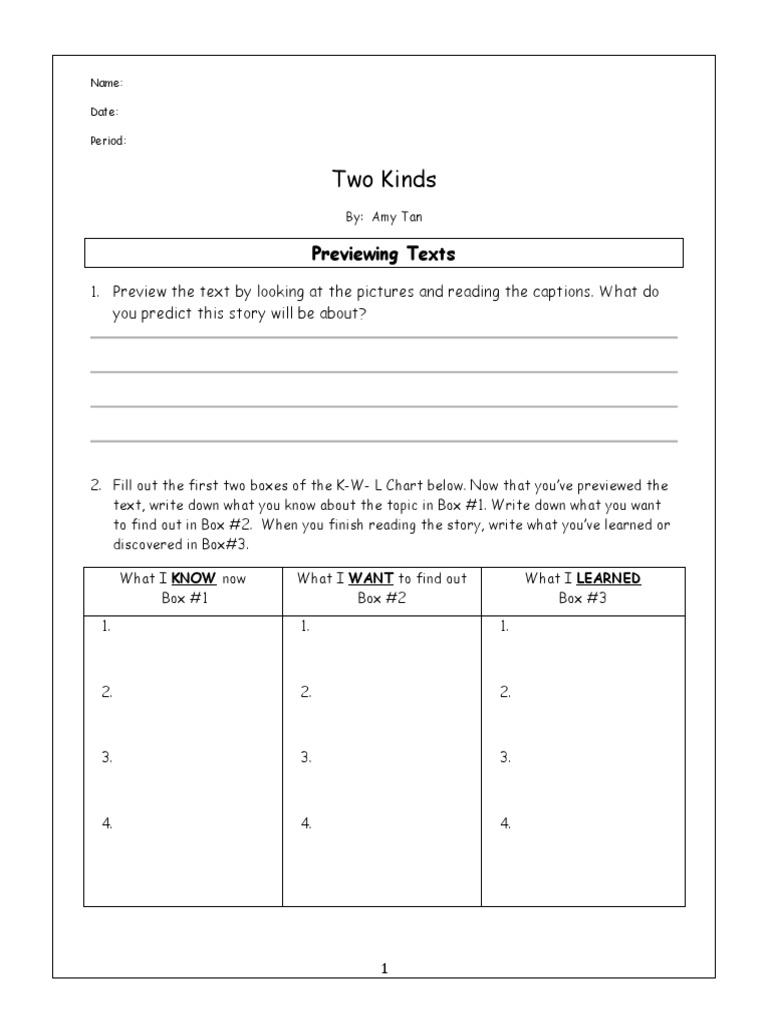 5-5-Two Kinds Worksheet | PDF | Narration | Cognition
