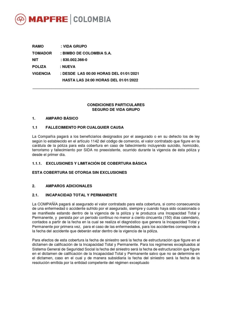 Condicionado Vida Mapfre 2021-2022 | Descargar gratis PDF | Póliza de seguros | Seguro
