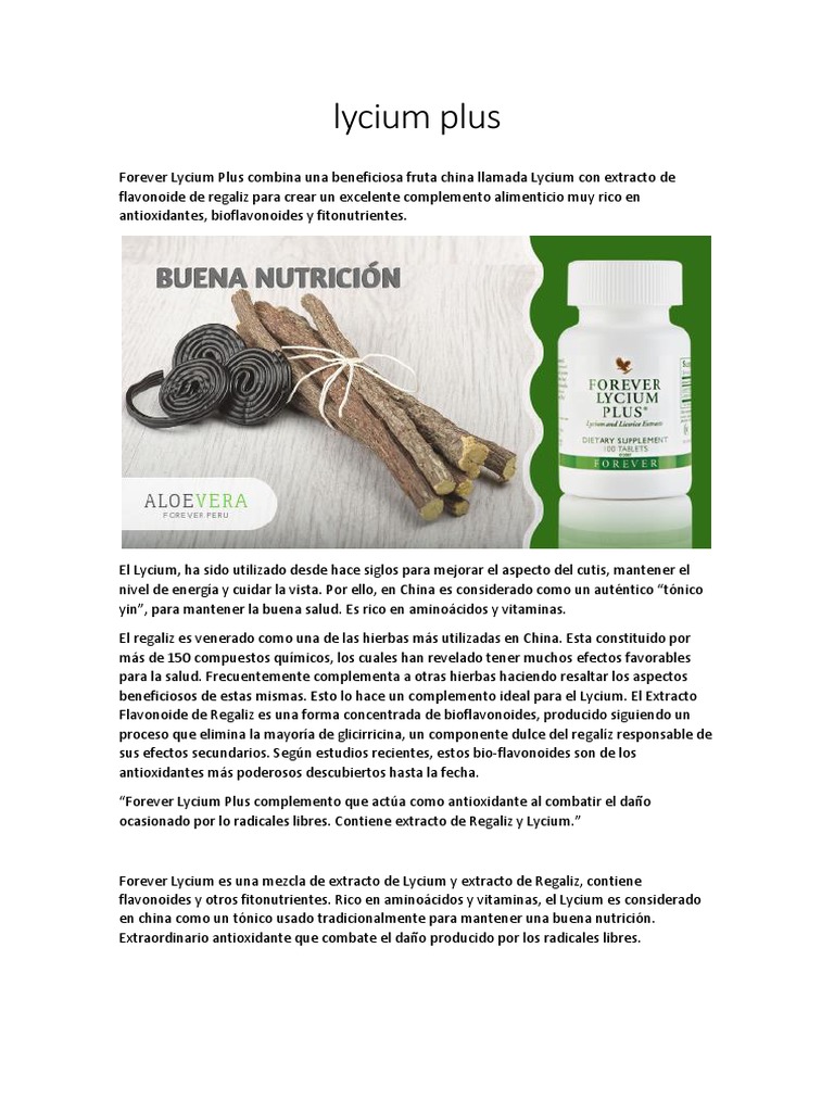 Beneficios de Forever Lycium Plus | PDF