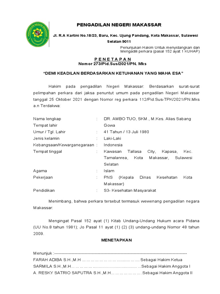 Penetapan Penunjukan Majelis Hakim | PDF Penetapan Penunjukan Majelis Hakim | PDF