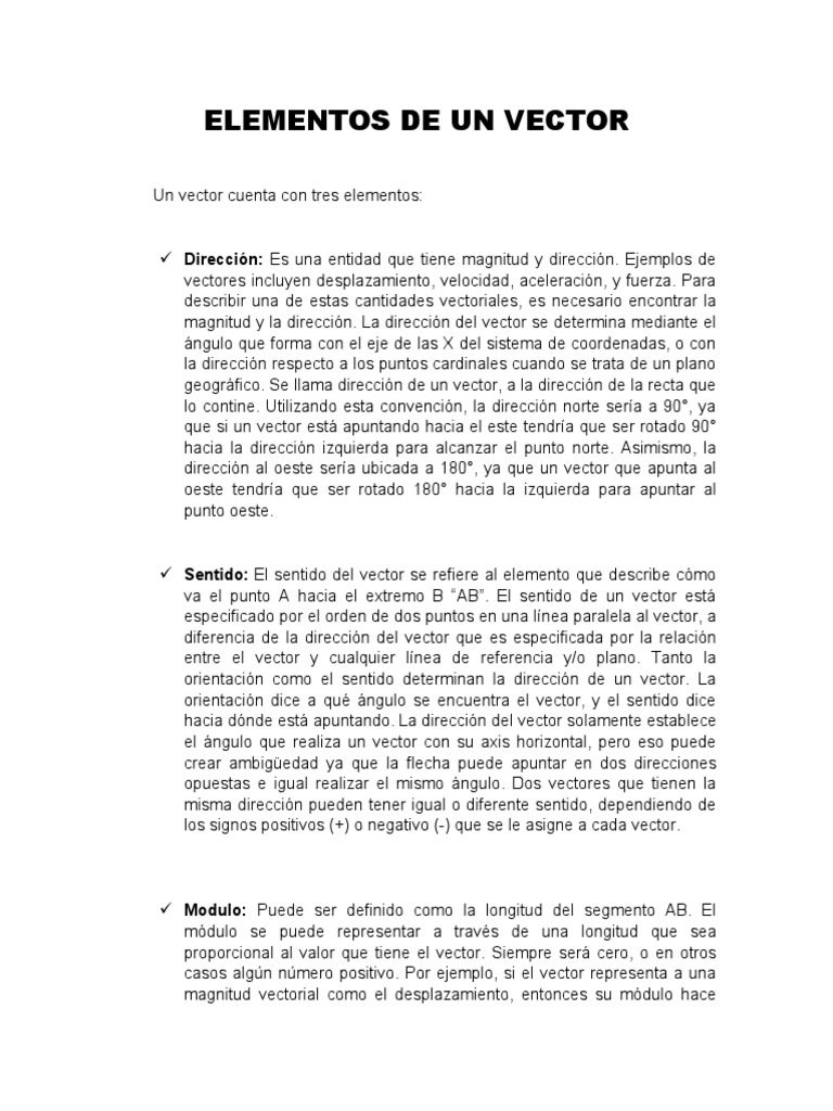 Elementos de Un Vector | PDF | Vector Euclidiano | Multiplicación