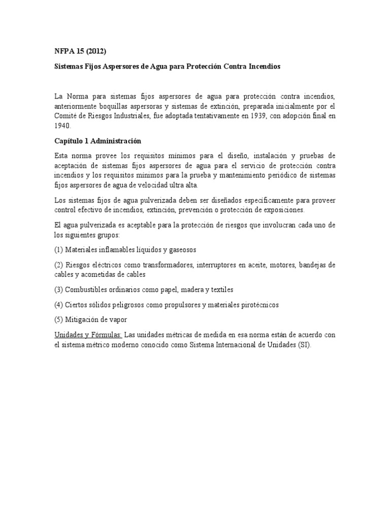Norma NFPA 15 | PDF | Agua | Corrosión