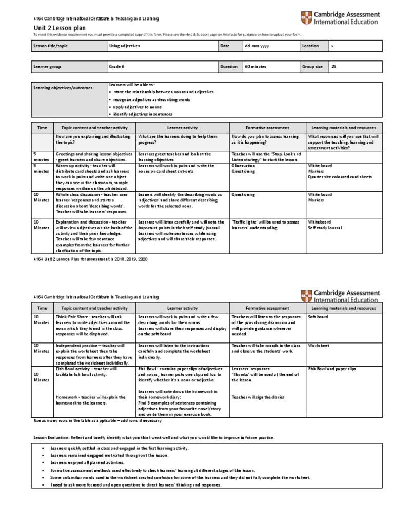 Unit 2 Lesson Plan: 4164 Cambridge International Certificate in ...