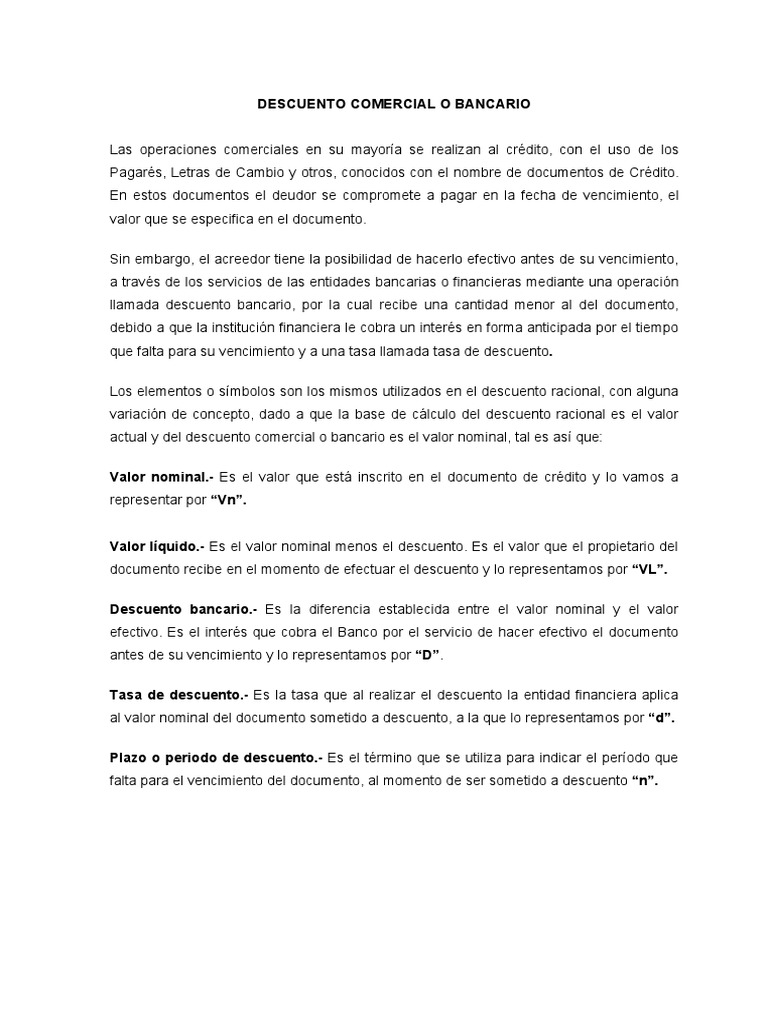 Descuento Comercial o Bancario | PDF | Bancos | Interés