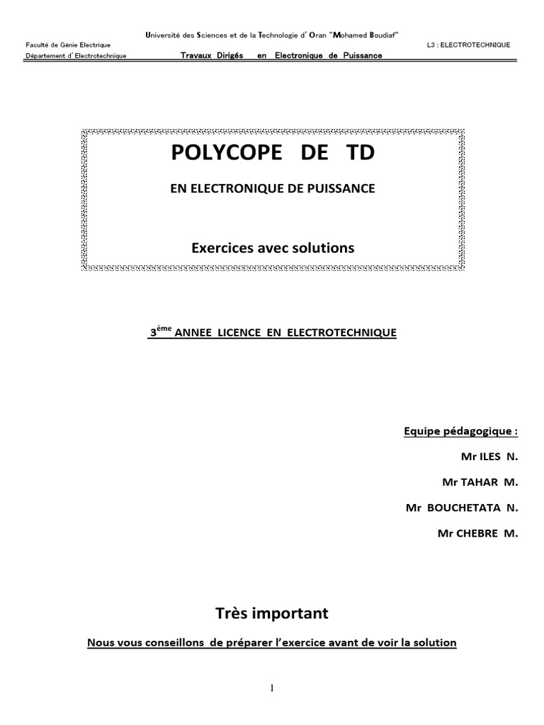 Polycope de TD 30 Exercices Correction | PDF | Redresseur | Électromagnétisme
