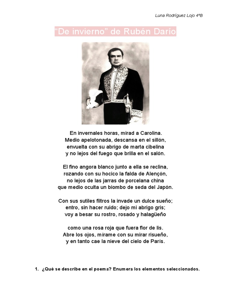 Poema "De invierno" de Rubén Darío | PDF | Metro (poesía) | Poética