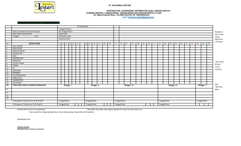 Chek List Mesin Pemotong Rumput | PDF