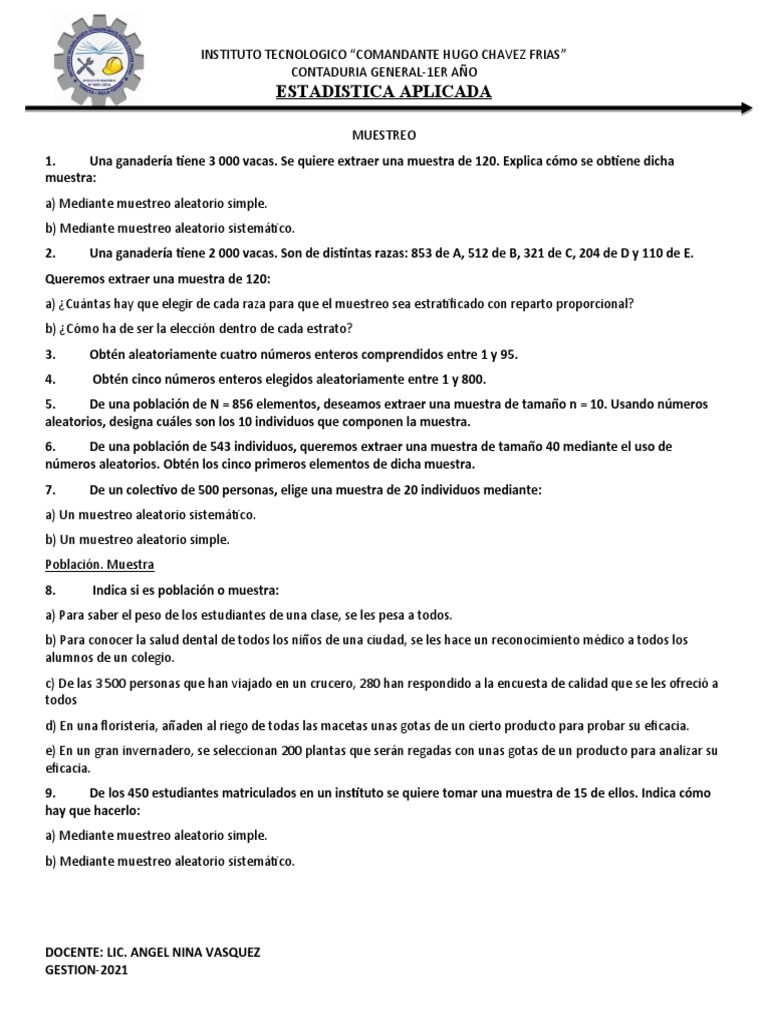 Practica Muestreo | PDF | Muestreo (Estadísticas)