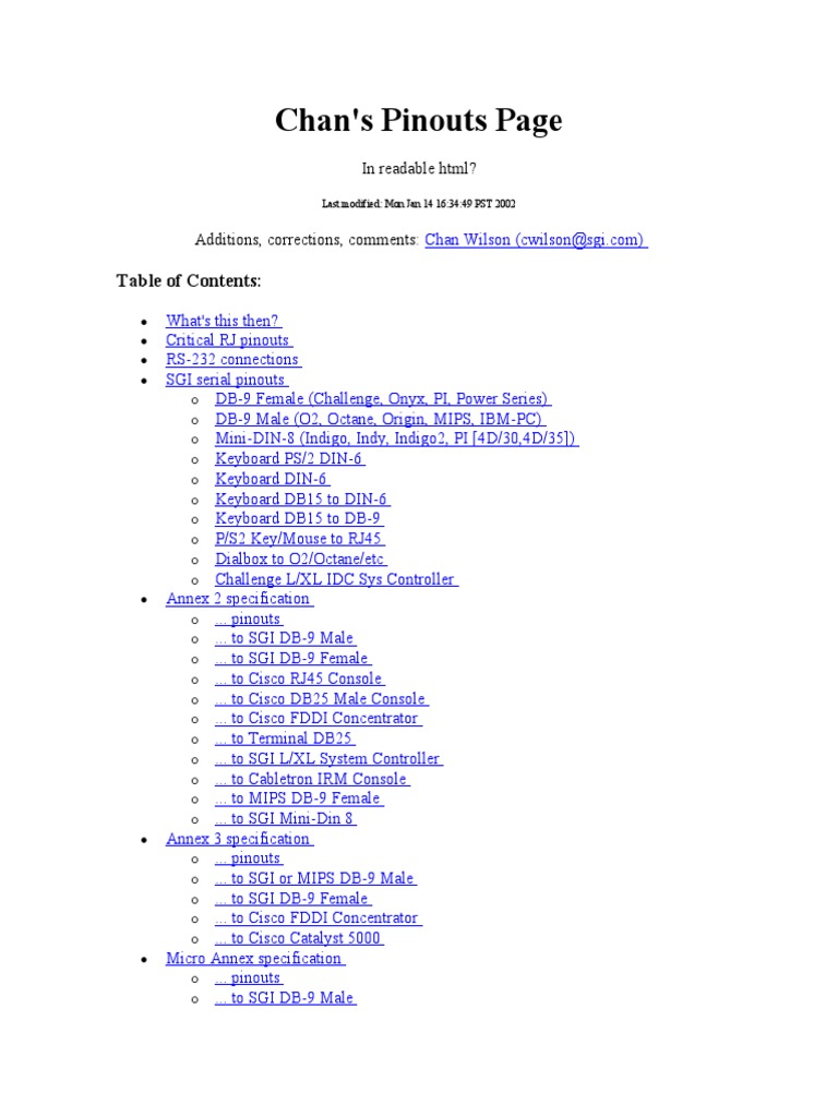 Chan's Pinouts Page: A Comprehensive Guide to Serial Port, Keyboard, and Cable Pinout Standards ...
