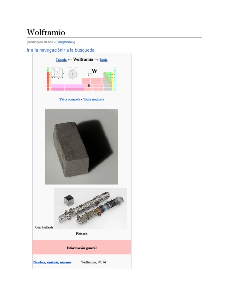 Wolframio | PDF | Tungsteno | Materiales