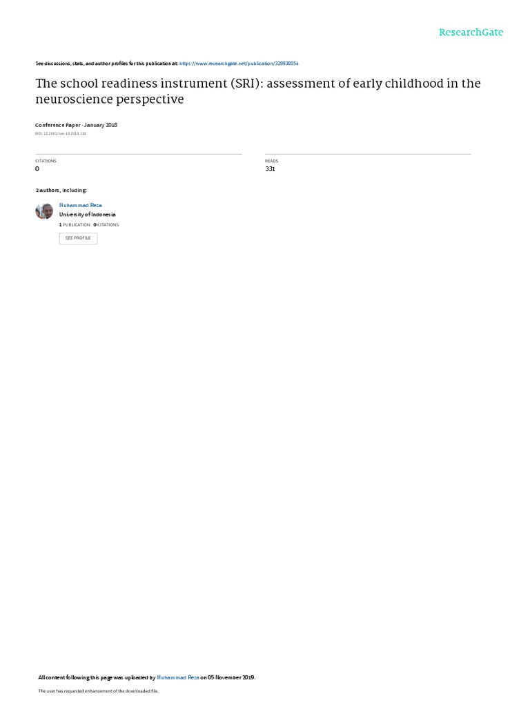 The School Readiness Instrument SRI Assessment of | PDF | Early ...