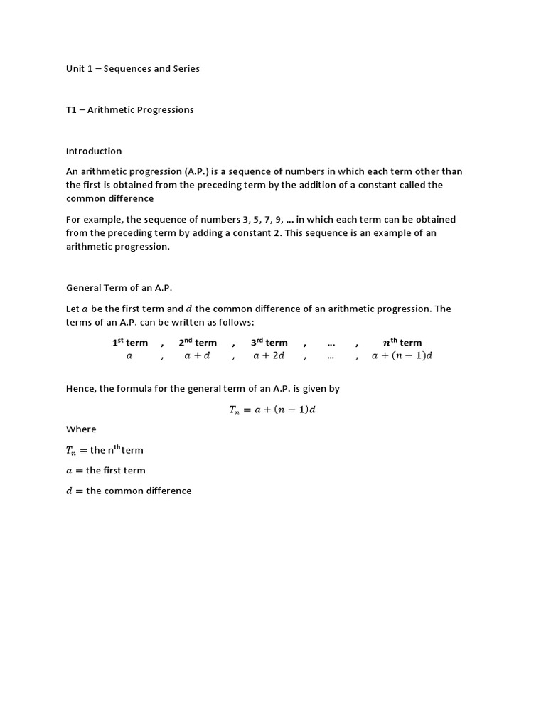 Unit 1 - Sequences and Series | PDF | Elementary Mathematics ...