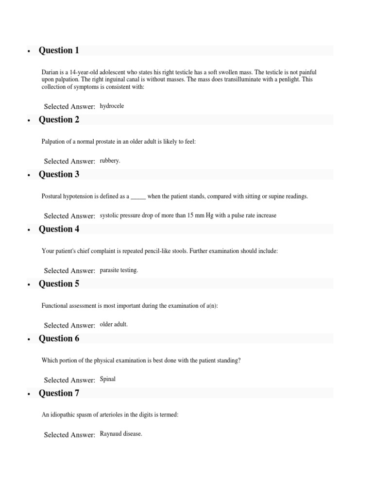 FINAL EXAM Advanced Health Assessment and Diagnostic Reasoning | PDF ...