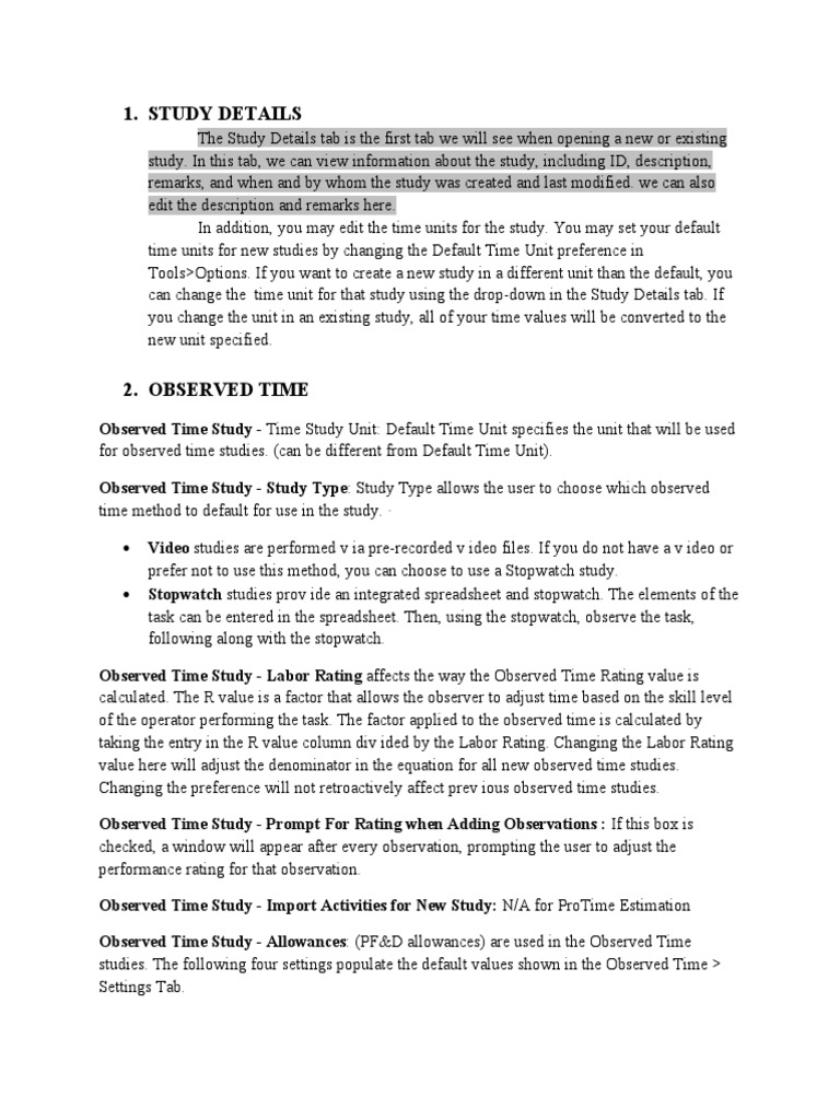 Study Details and Time Tracking in ProTime Estimation | PDF ...