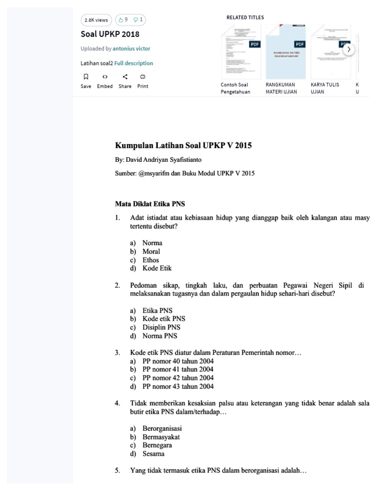 PDF Soal Upkp 2018 | PDF
