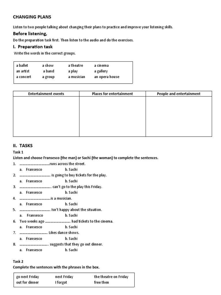 Worksheet Changing Plans | PDF
