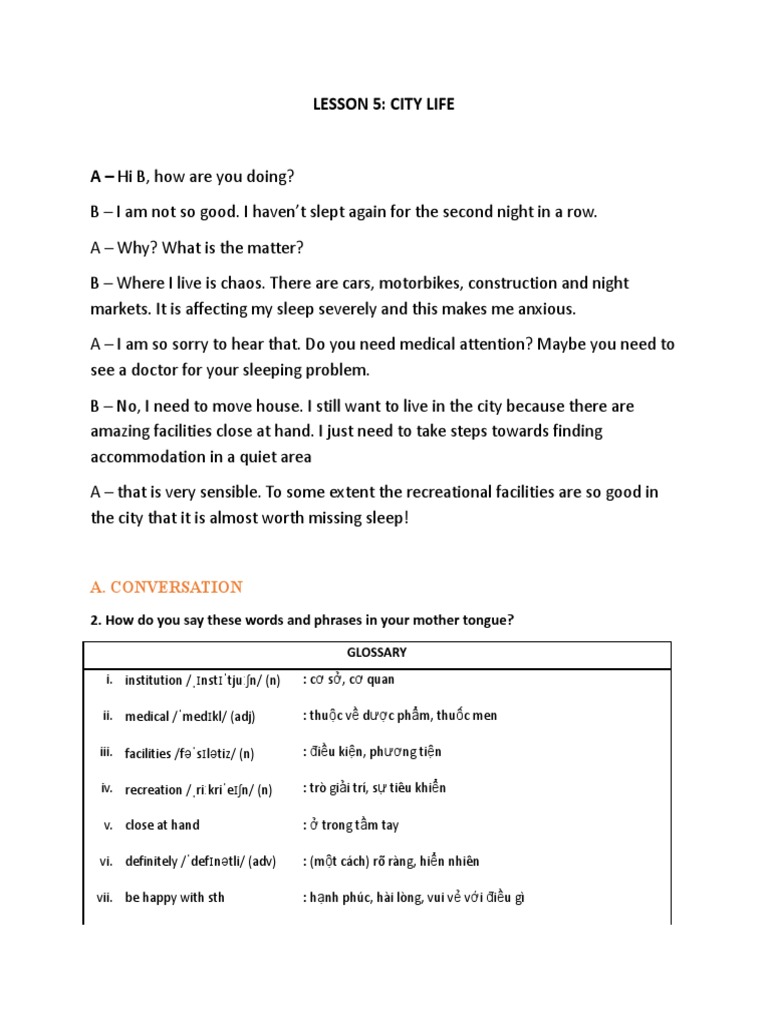 City Life - in Class - Conversation and Discussion | PDF