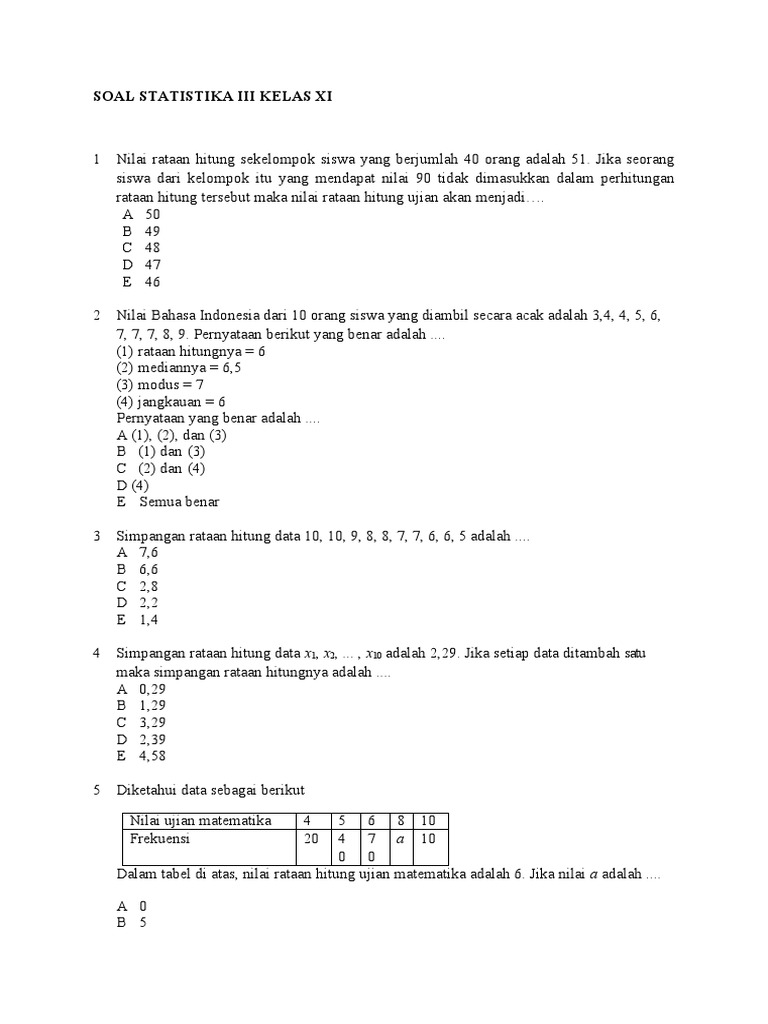 Latihan Soal Statistika Sma | PDF