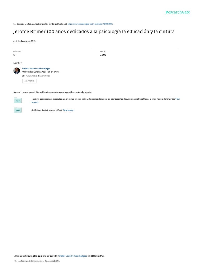 BRUNER 1 JeromeBruner100aosdedicadosalapsicologa | PDF | Aprendizaje ...