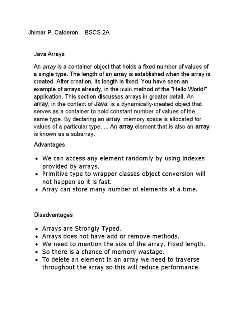 Array, in The Context of Java, Is A Dynamically-Created Object That ...