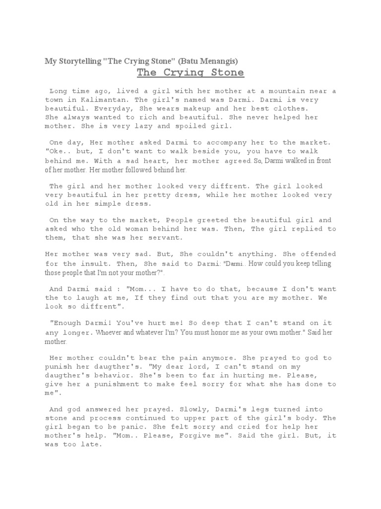 My Storytelling "The Crying Stone" (Batu Menangis) | PDF