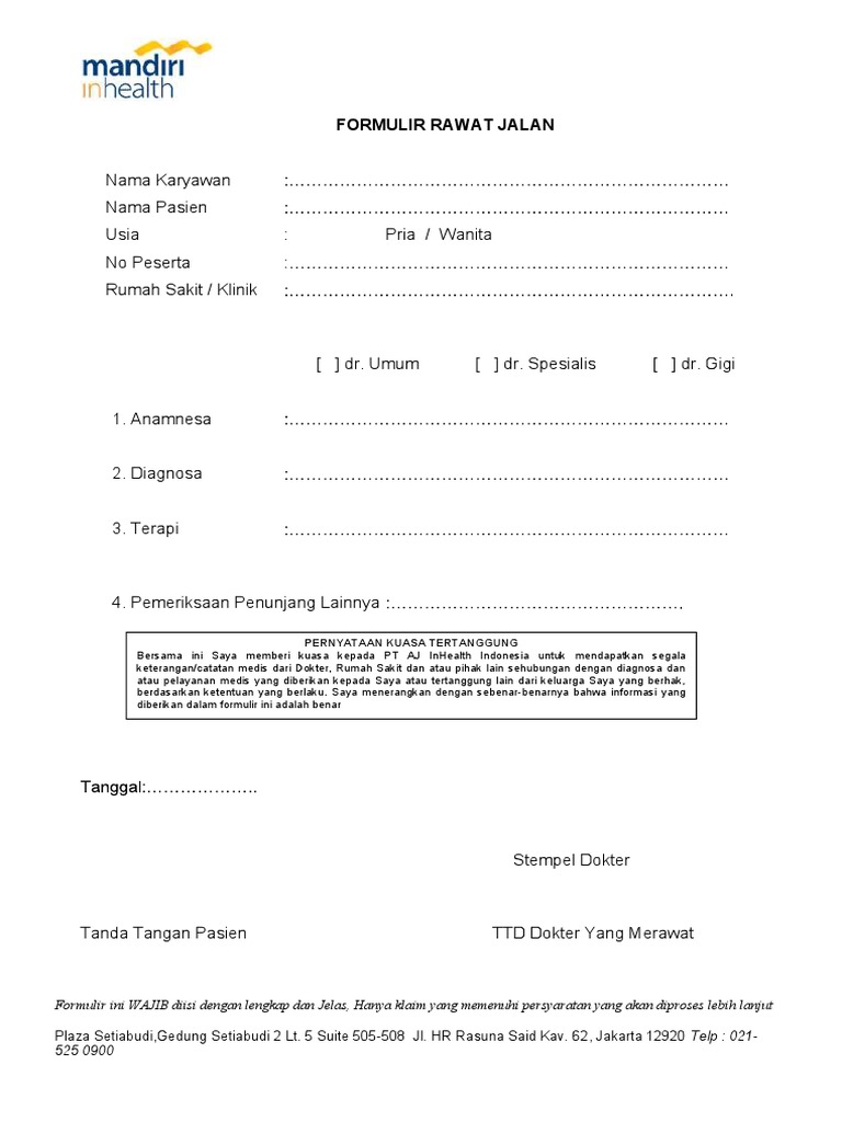 Form Rawat Jalan Mandiri Inhealth NEW | PDF