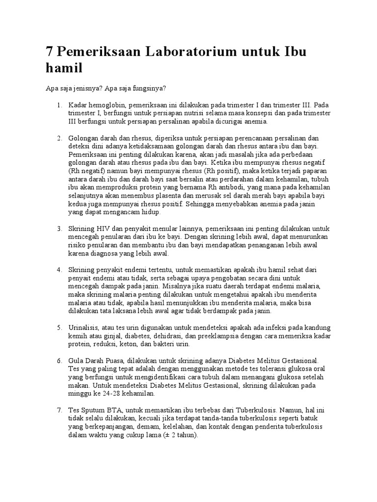 LABORATORY TESTS FOR PREGNANT WOMEN | PDF