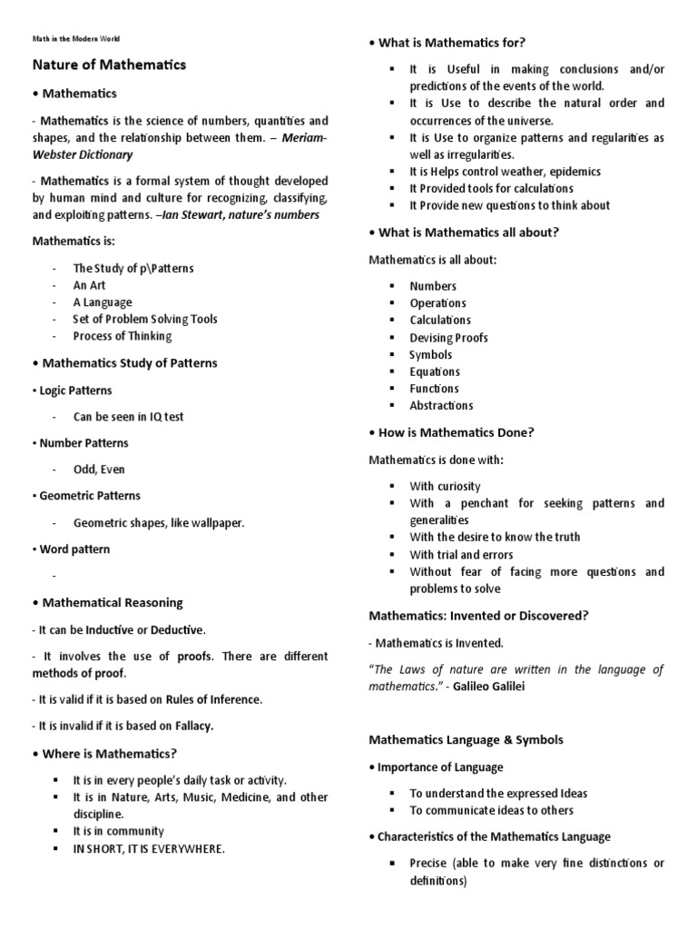 Nature of Mathematics: - What Is Mathematics For? | PDF | Mathematics ...