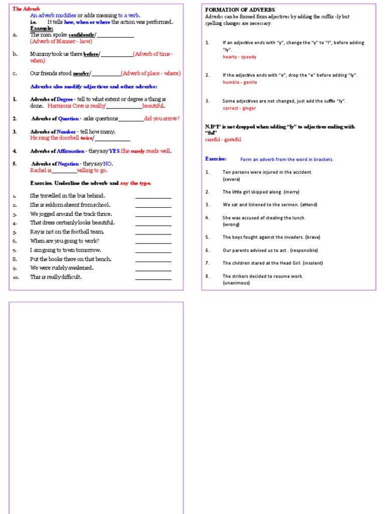 Adverbs and Formation of Adverbs Worksheet | PDF | Adverb | Adjective