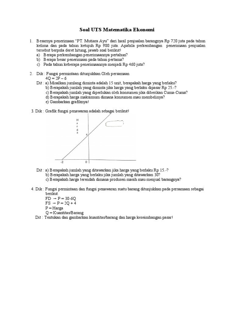 Soal UTS Matematika Ekonomi | PDF