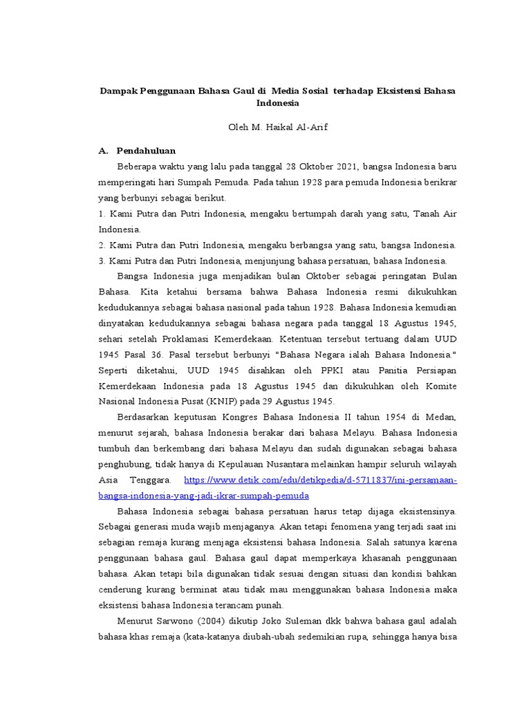 Dampak Positif Dan Negatif Media Sosial Terhadap Eksistensi Bahasa Indonesia | PDF