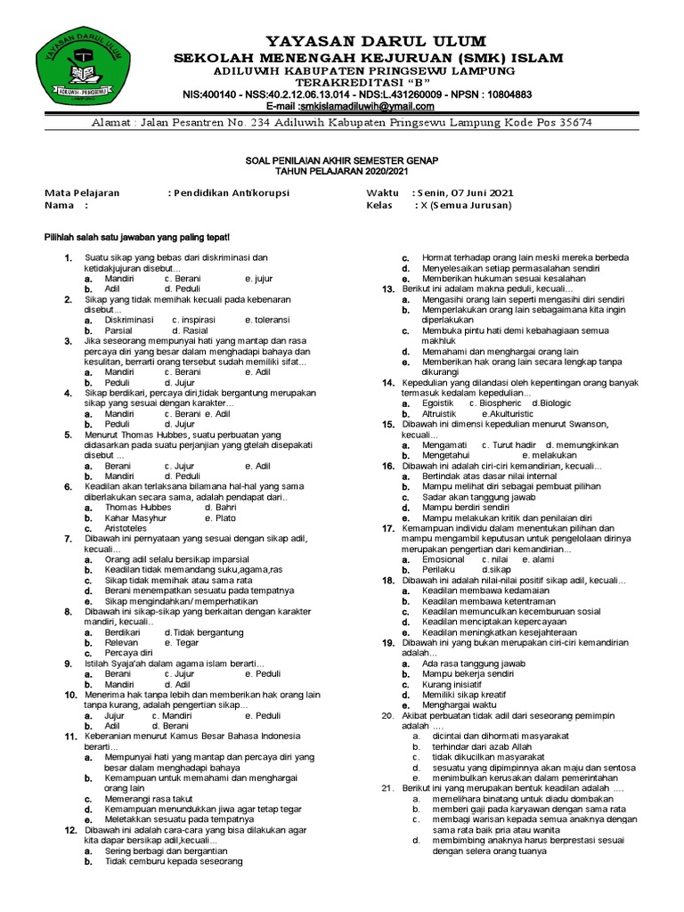 Soal Pas Genap Pak | PDF