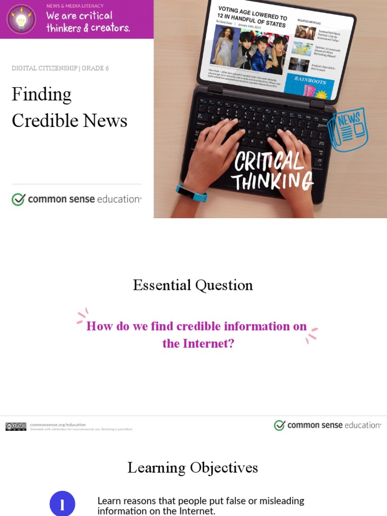 Grade 6 - Finding Credible News - Lesson Slides | PDF | News | Bias