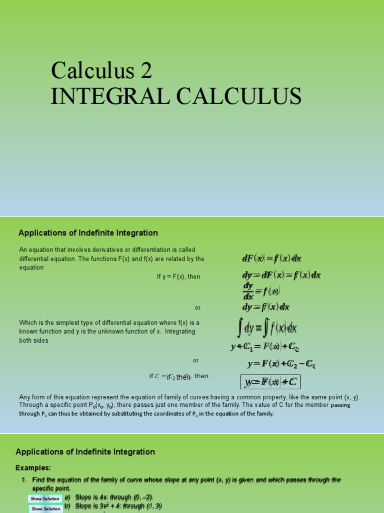 L4 Application Of Indefinite Integral Pdf Equations Slope