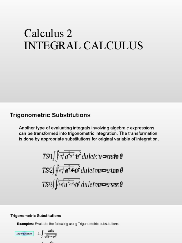 L6 - Trigonometric Substitutions | PDF | Trigonometric Functions | Integral