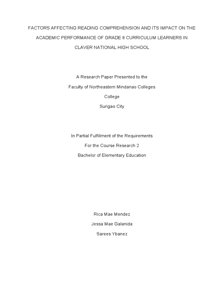 Prelim Project in Research | PDF | Reading Comprehension | Teachers