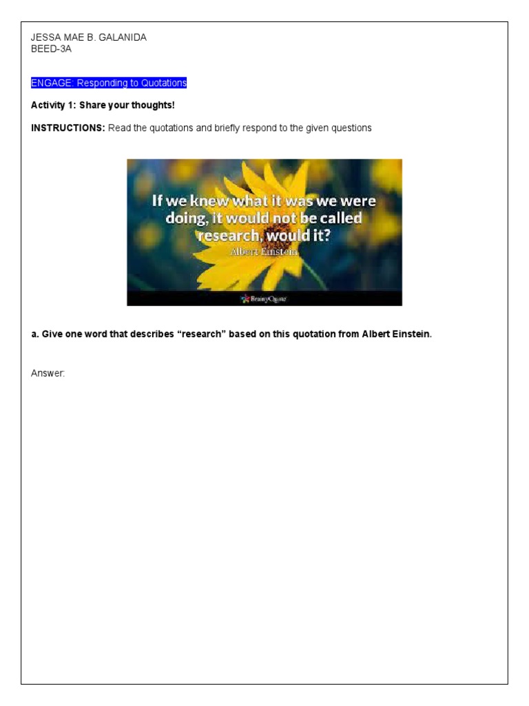 Activity 1: Share Your Thoughts! INSTRUCTIONS: Read The Quotations and ...