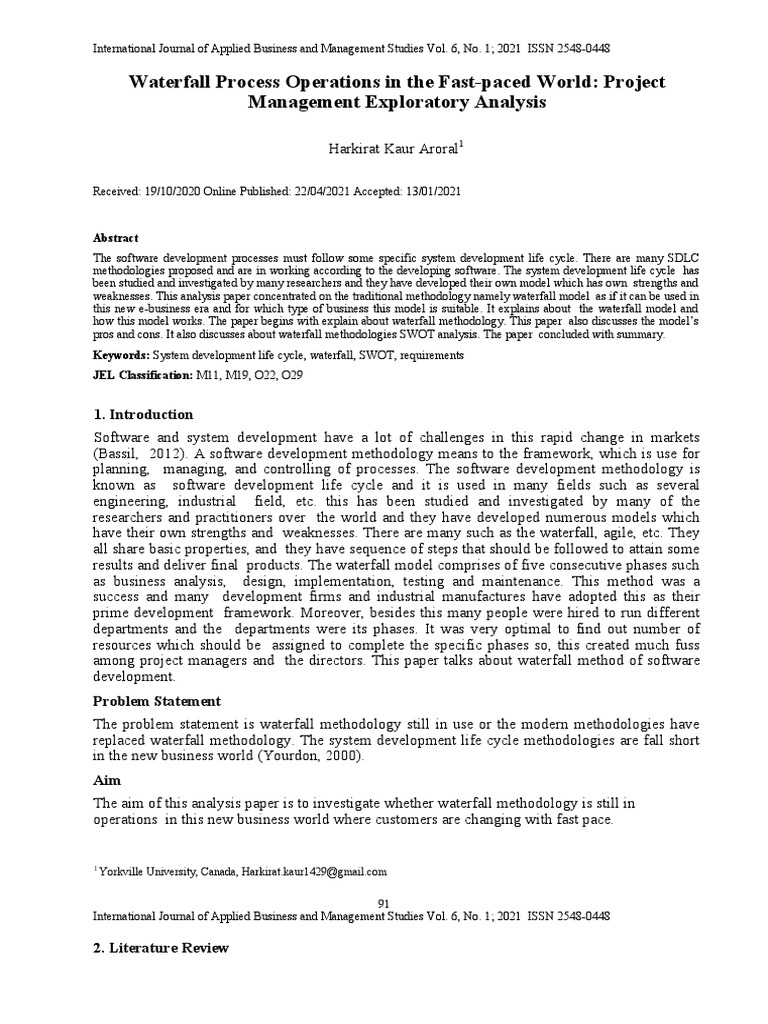 Waterfall Process Operations in The Fast-Paced World: Project ...