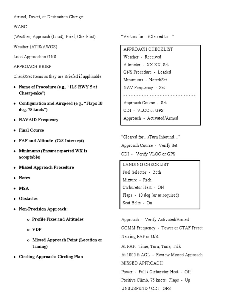 Approach Checklist | PDF | Aircraft | Aviation Safety