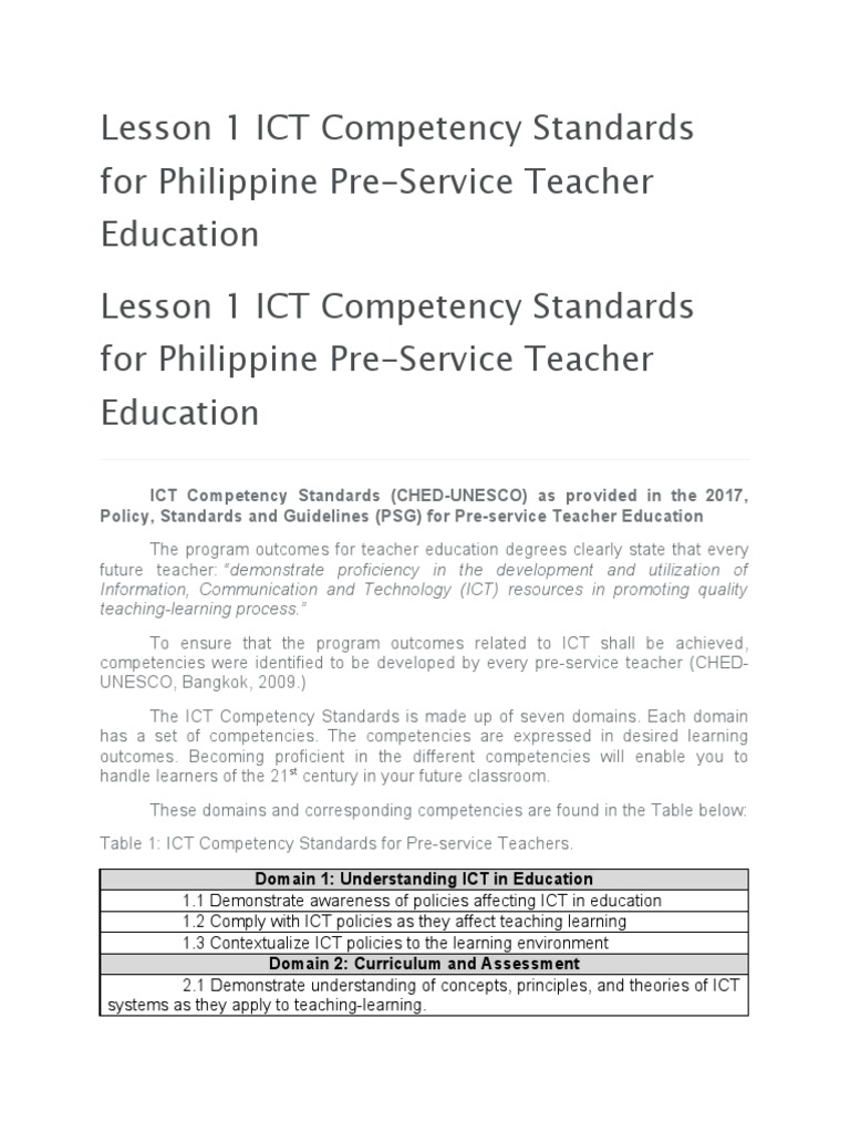 Lesson 1 ICT Competency Standards For Philippine Pre | PDF ...