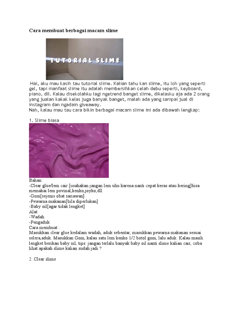 Cara Membuat Berbagai Macam Slime | PDF | Memasak, Makanan, & Anggur ...
