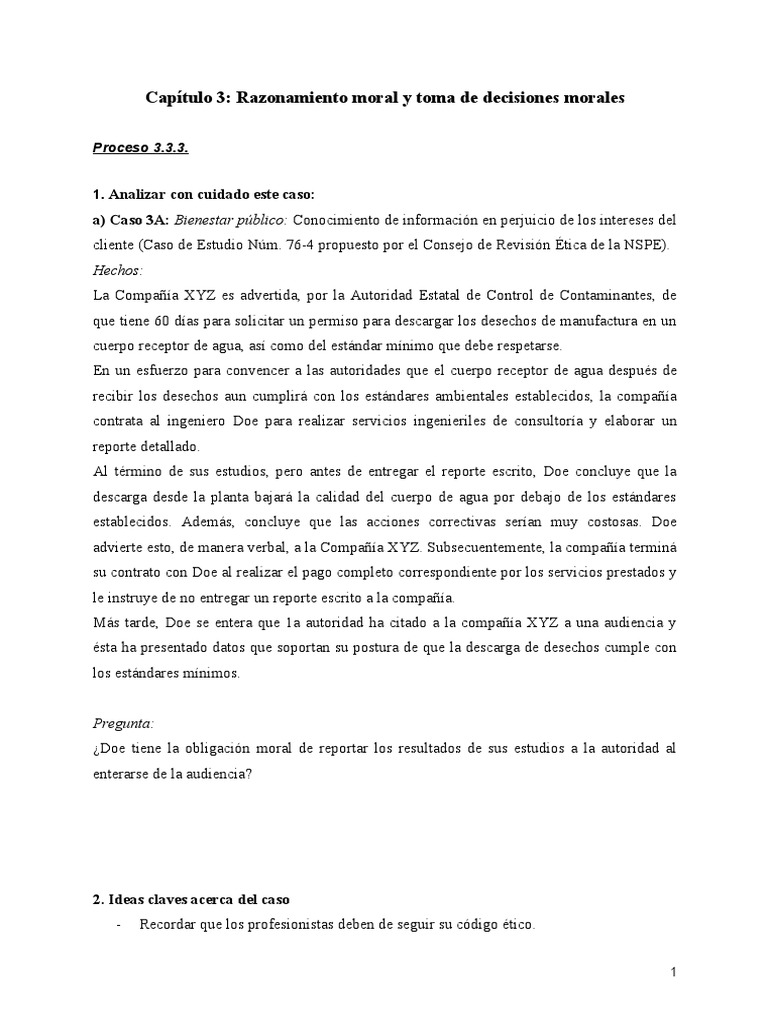 Trabajo - Etica Capitulo 3 | PDF | Moralidad | Toma de decisiones