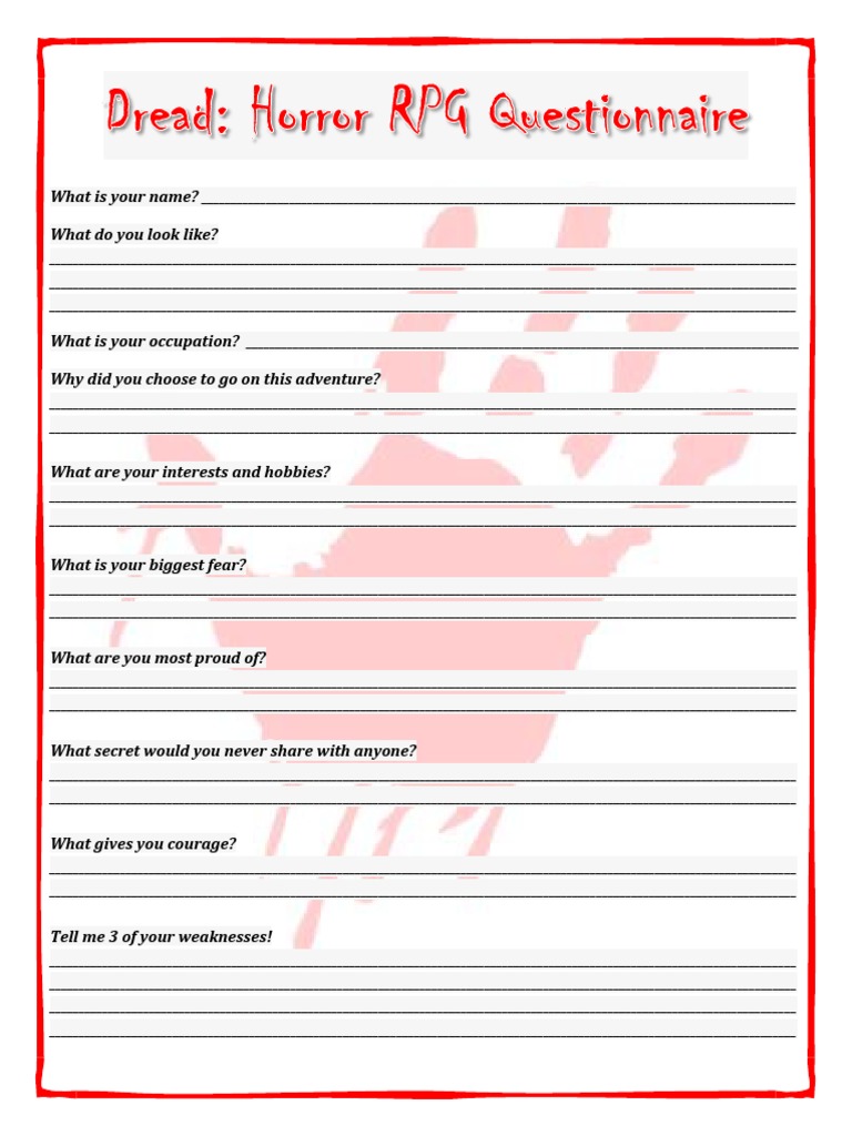 Dread RPG Questionaire | PDF | Adventure Games | Video Games